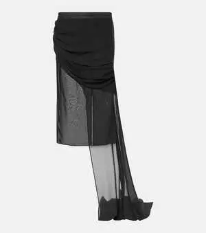 DIDU Draped Chiffon Midi Skirt - Black