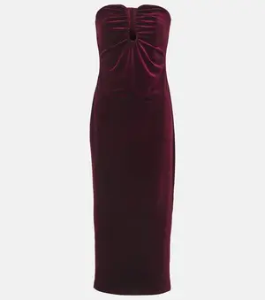 SELF-PORTRAIT Strapless Velvet Midi Dress