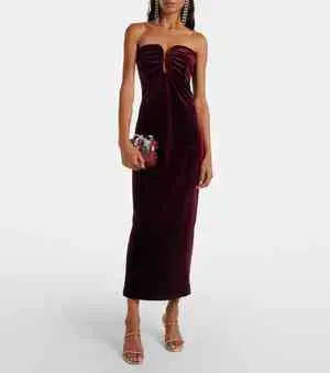 SELF-PORTRAIT Strapless Velvet Midi Dress