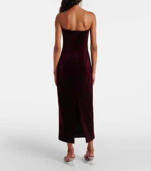SELF-PORTRAIT Strapless Velvet Midi Dress