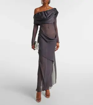 Christopher Esber Asymmetric Sheer Silk Maxi Dress