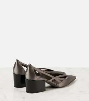 Prada Pointy 55 Cutout Satin Pumps - Grey