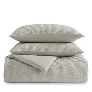 Vera Wang Puckered Textured Cotton 3 Piece Duvet Cover Set - Silver Leaf