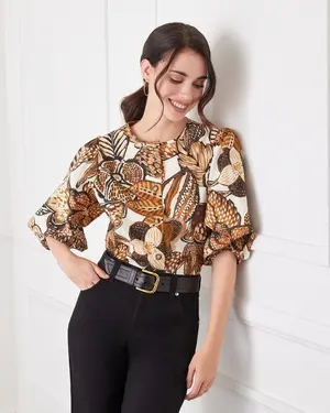 Karen Kane Puff Sleeved Button Front Top