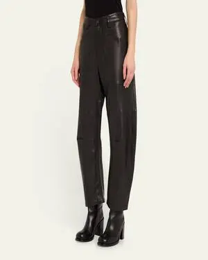 NILI LOTAN Shon Barrel Leather Pants - Black