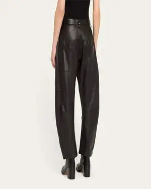NILI LOTAN Shon Barrel Leather Pants - Black