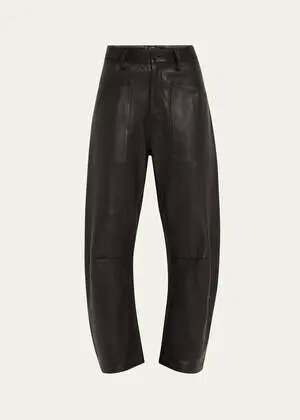 NILI LOTAN Shon Barrel Leather Pants - Black