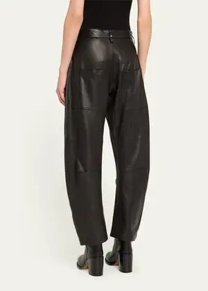 NILI LOTAN Shon Barrel Leather Pants - Black