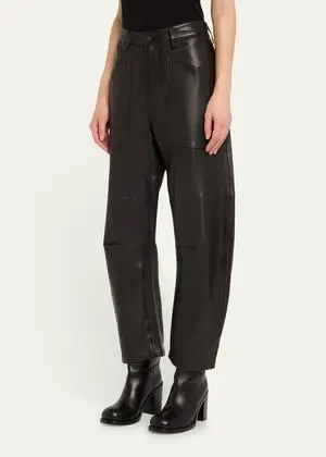NILI LOTAN Shon Barrel Leather Pants - Black