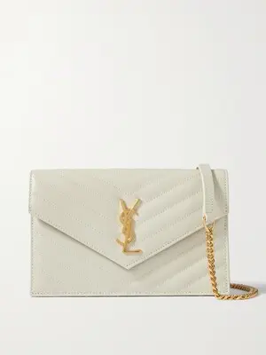 Saint Laurent SAINT LAURENT Cassandre Matelassé Textured-Leather Chain Wallet Cream