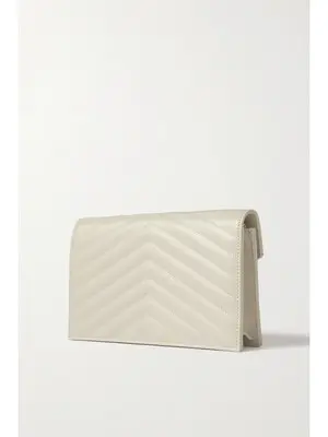 Saint Laurent Cassandre Matelassé Textured-leather Chain Wallet - Neutrals
