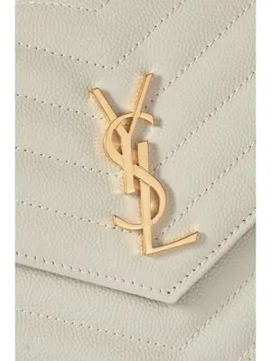 Saint Laurent Cassandre Matelassé Textured-leather Chain Wallet - Neutrals
