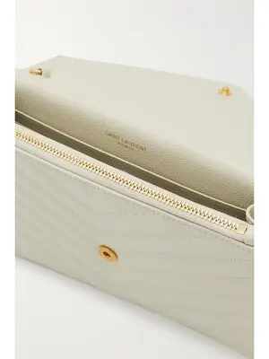 Saint Laurent Cassandre Matelassé Textured-leather Chain Wallet - Neutrals