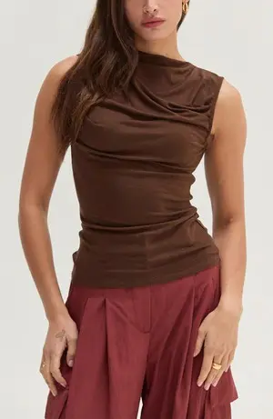 CRESCENT Sleeveless Shirred Knit Top - Espresso