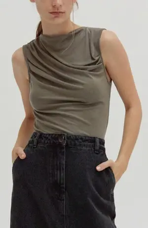CRESCENT Sleeveless Shirred Knit Top