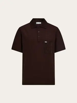 FERRAGAMO V-neck Polo With Jacquard Pocket Detail - Brown