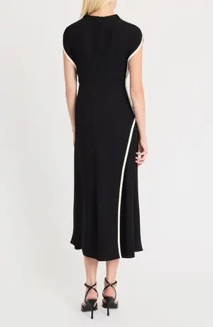 LUXELY Drape Contrast Trim Midi Dress