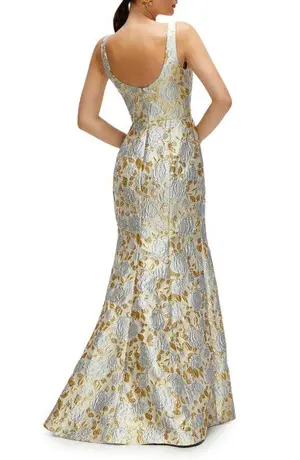 Dessy Collection Metallic Floral Brocade Trumpet Gown - Winter Mist