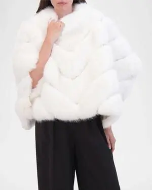 Theia Chevron Fox-like Faux Fur Cape - White