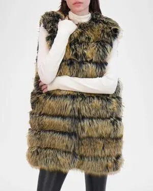 Theia Fox-like Faux Fur Vest - Brown