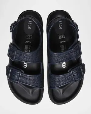 BIRKENSTOCK Milano Raffia Sandals - Dark Navy