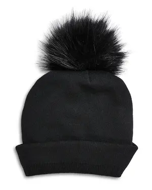 KYI KYI Wool & Cashmere Faux Fur Pom-pom Beanie - Black