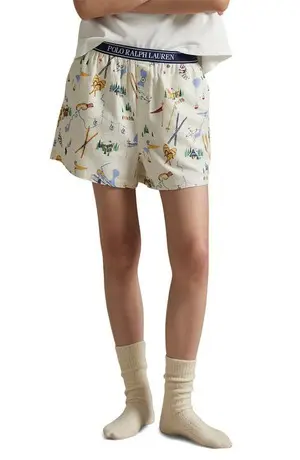 Polo Ralph Lauren Print Cotton Boxer Pajama Shorts - Travel Ski Prnt