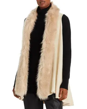 Surell Faux Fur Trimmed Knit Vest - Tan