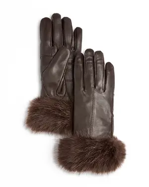 Surell Leather Gloves With Faux Fur Trim Brown/brown