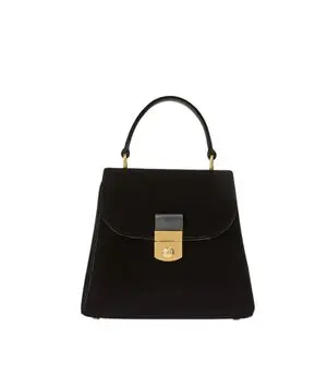 Veronica Beard Veronica Beard Crest Lock Velvet Top Handle Bag - Black
