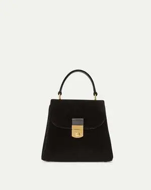 Veronica Beard Crest Lock Velvet Top Handle Bag
