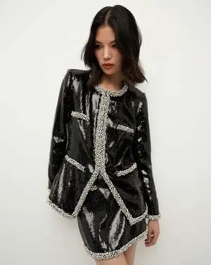 Veronica Beard Alessia Pearl-trim Sequin Jacket