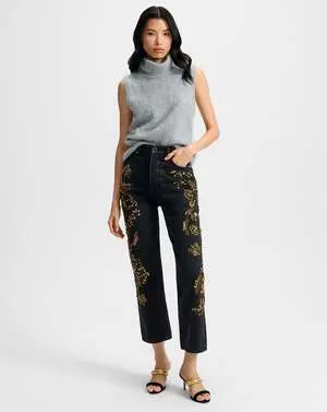 Veronica Beard Daniela Embellished Straight-leg Jeans - Washed Onyx