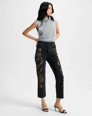 Veronica Beard Daniela Embellished Straight-leg Jeans - Washed Onyx