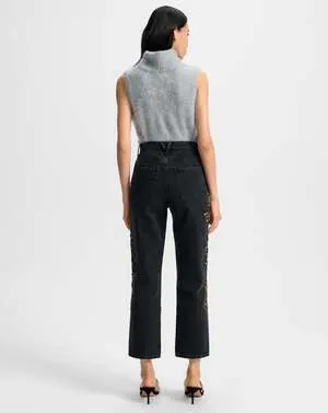 Veronica Beard Daniela Embellished Straight-leg Jeans - Washed Onyx