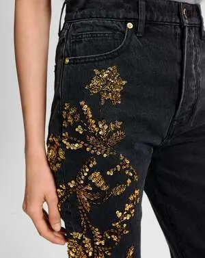 Veronica Beard Daniela Embellished Straight-leg Jeans - Washed Onyx