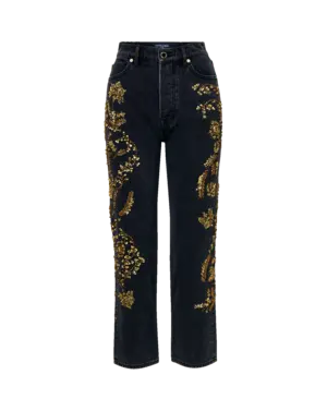 Veronica Beard Daniela Embellished Straight-leg Jeans - Washed Onyx