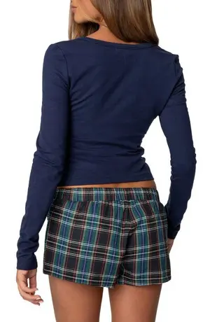 EDIKTED Leah Long Sleeve Henley - Navy