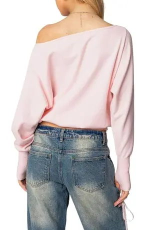 EDIKTED Oversized Off-the-shoulder Pullover Sweater - Light-pink