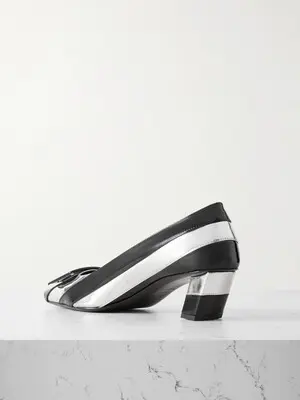 ROGER VIVIER Belle Vivier Embellished Striped Metallic And Patent-leather Pumps - Silver