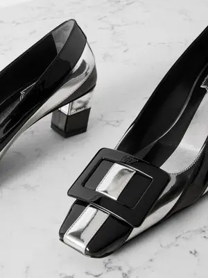 ROGER VIVIER Belle Vivier Embellished Striped Metallic And Patent-leather Pumps - Silver