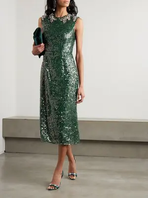 Erdem Embellished Sequined Chiffon Midi Dress