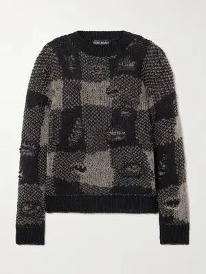 Our Legacy Sonar Distressed Checked Knitted Sweater