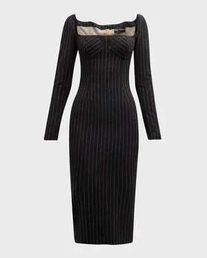 sergio hudson black dress Shift A-Line Womens 3X Zip Back Long Sleeve Round Neck length zipper in back Sergio Hudson Women's Sequin Midi