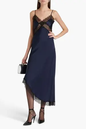 Nicholas Lacetrimmed Silkblend Satin Midi Dress In Navy - 70% Off |  Editorialist
