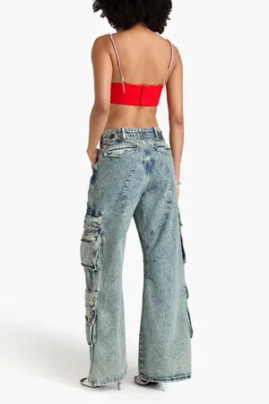 AREA Cropped Crystal-embellished Bustier Top