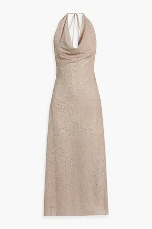 Retrofete Sear Crystal-embellished Metallic Knitted Midi Dress