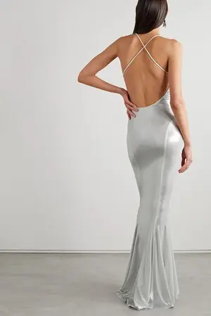 Norma Kamali Open-back Stretch-lamé Gown