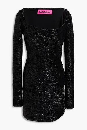 Gauge81 Evry Ruched Sequined Tulle Mini Dress