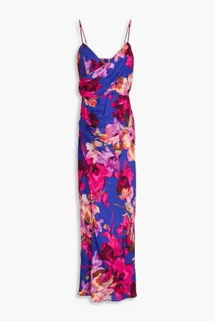 NICHOLAS Wrap-effect Floral-print Twill Maxi Dress - Indigo